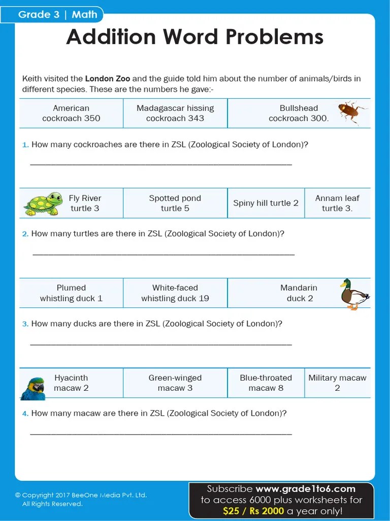 Addition Word Problems Pdf