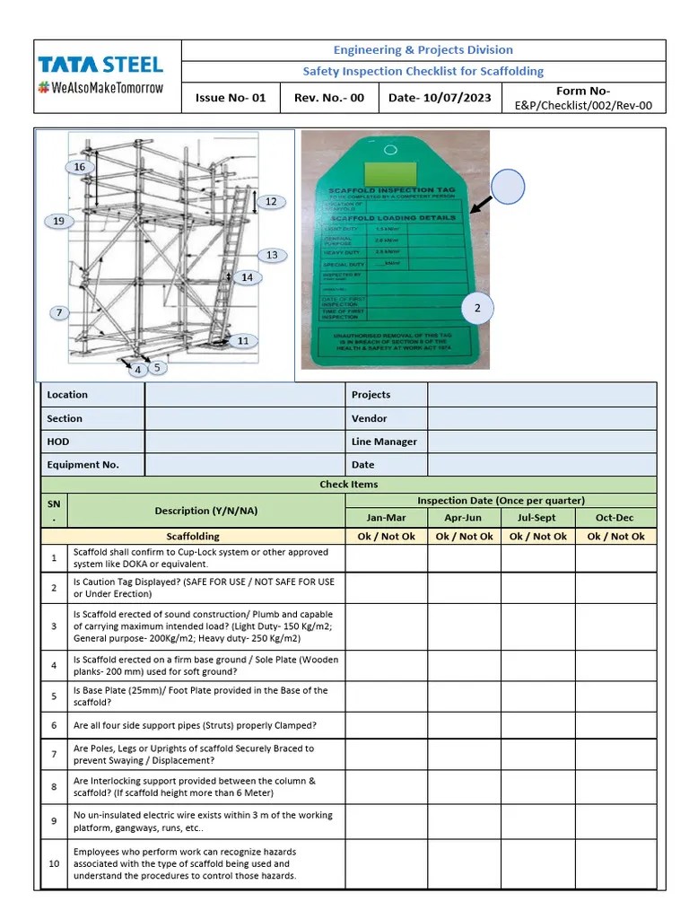 Scaffolding Inspection Checklist Pictorial Pdf Scaffolding