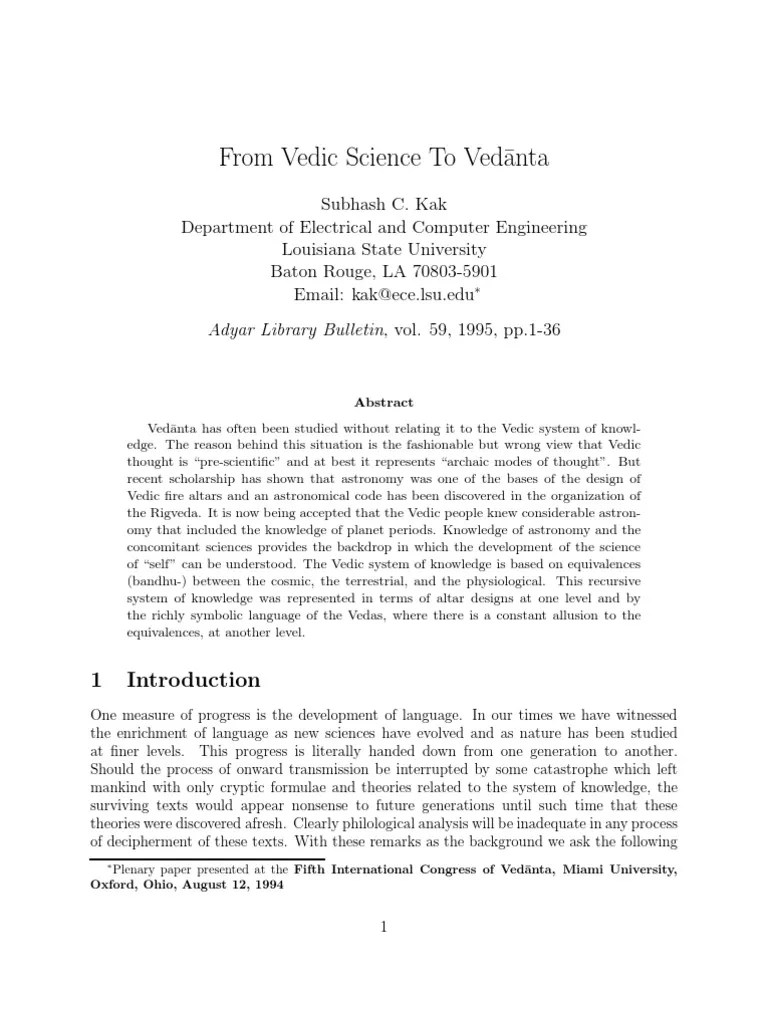 From Vedic Science To Ved Anta Pdf Vedas Brahman