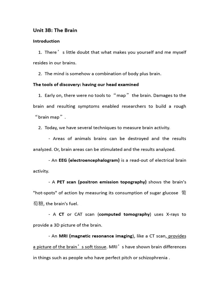 Unit 3 Notes B Pdf Brain Lateralization Of Brain Function