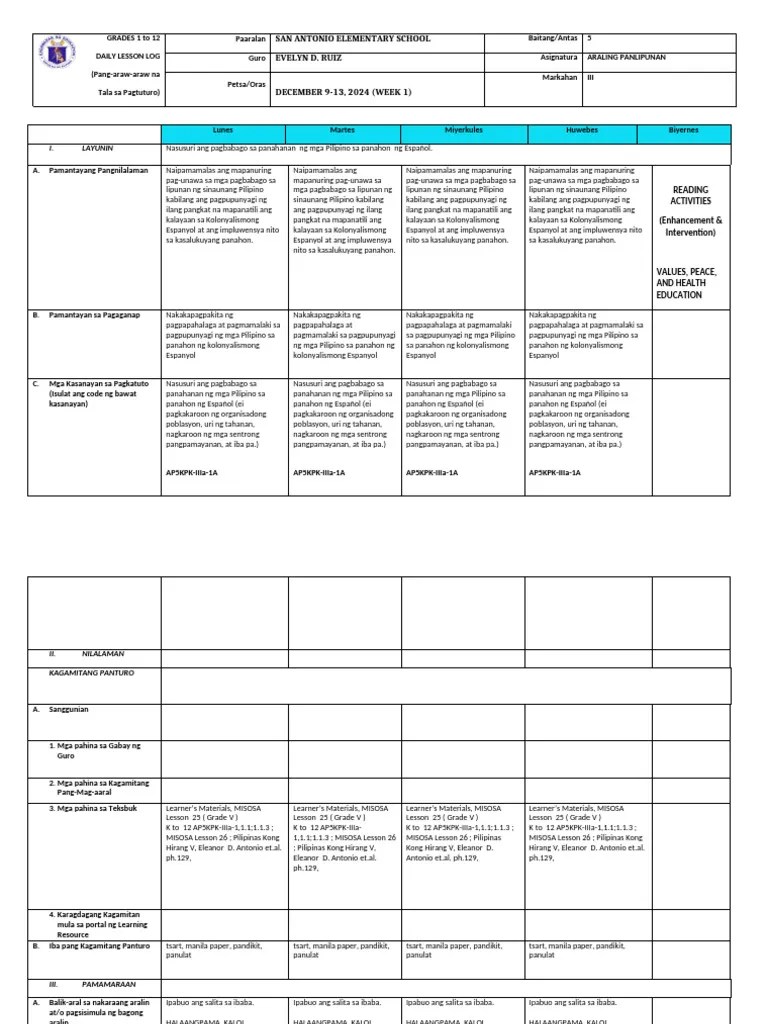 Grade 5 Dll Araling Panlipunan 5 Q3 Week 1 Pdf