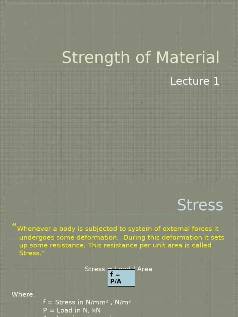 Som Lecture 1 Pdf Deformation Engineering Yield Engineering