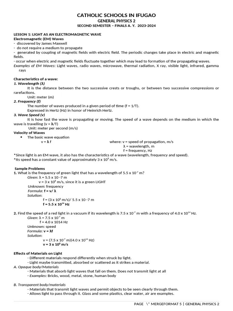 Physics 2 Finals Pdf Waves Electromagnetic Radiation