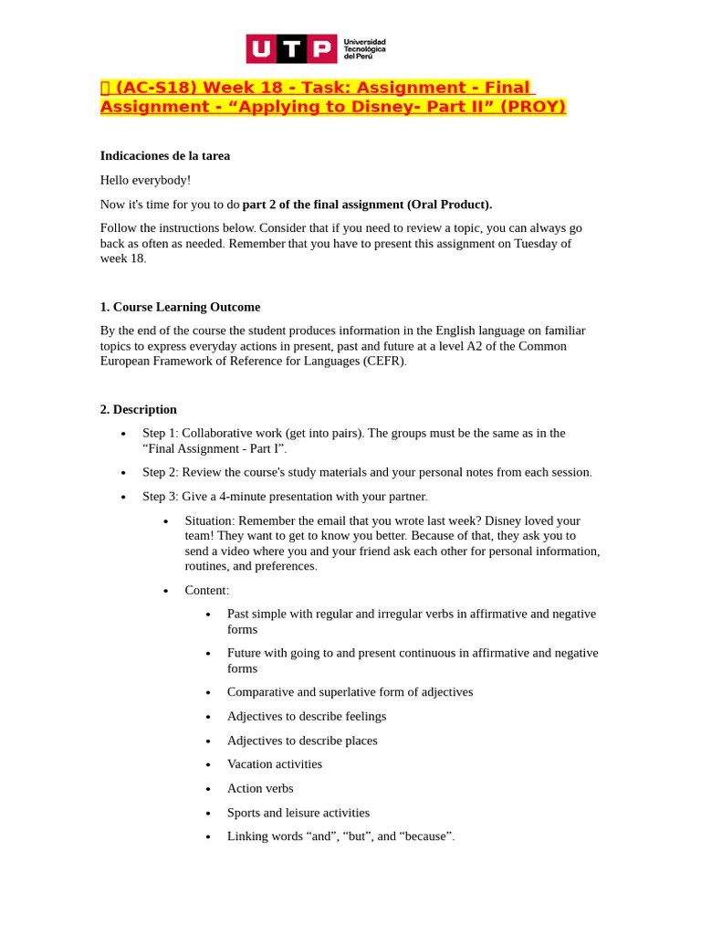 Ac S18 Week 18 Task Assignment Final Assignment Applying To