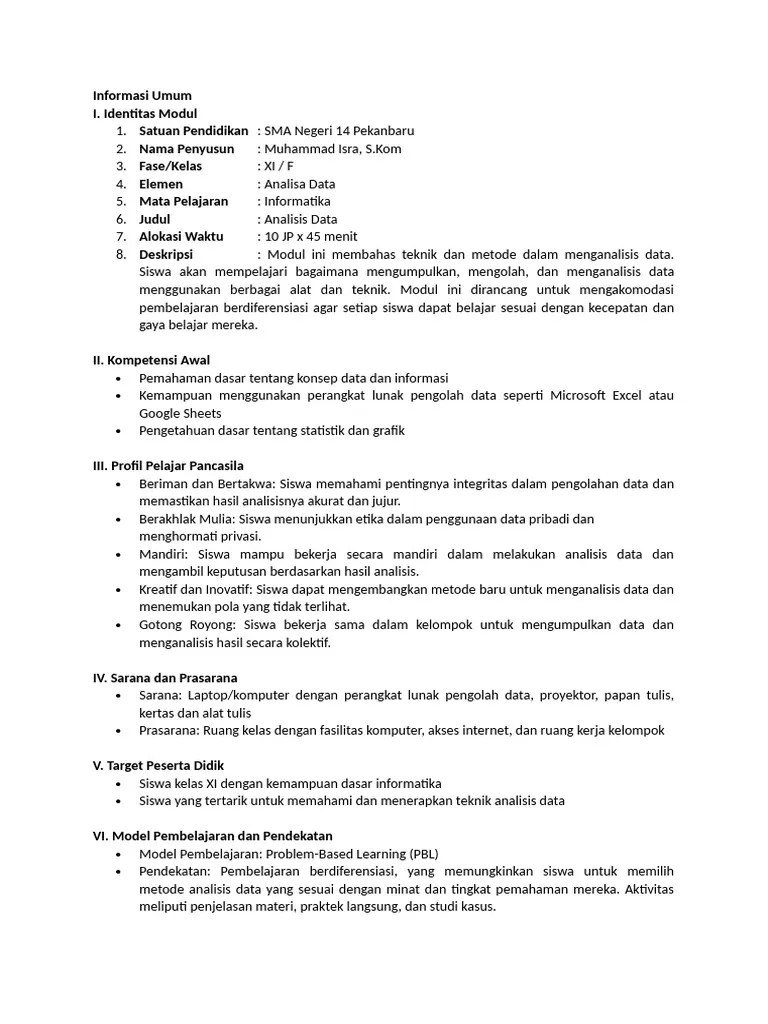 Modul Analisis Data Kelas Xi Pdf
