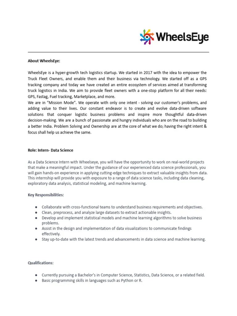 Intern Data Science Pdf Data Science Machine Learning