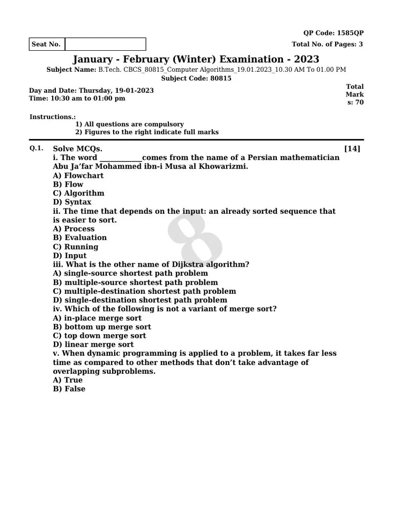 B Tech Computer Algorithms Pdf Time Complexity Computational