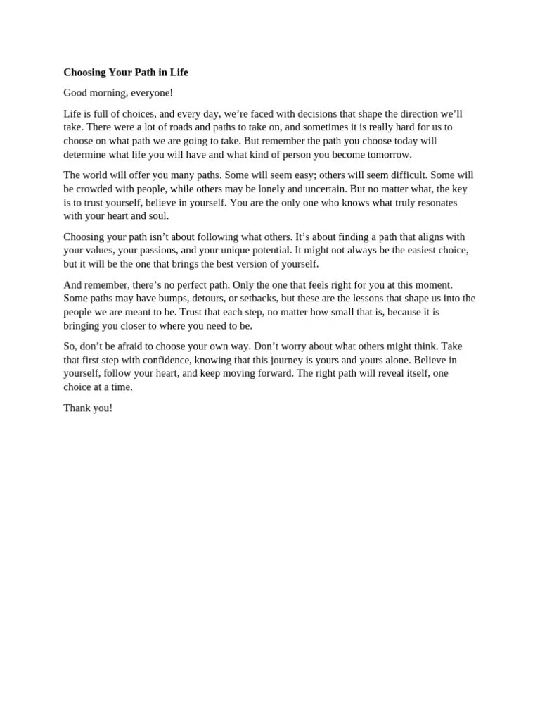 Choosing Your Path In Life Pdf