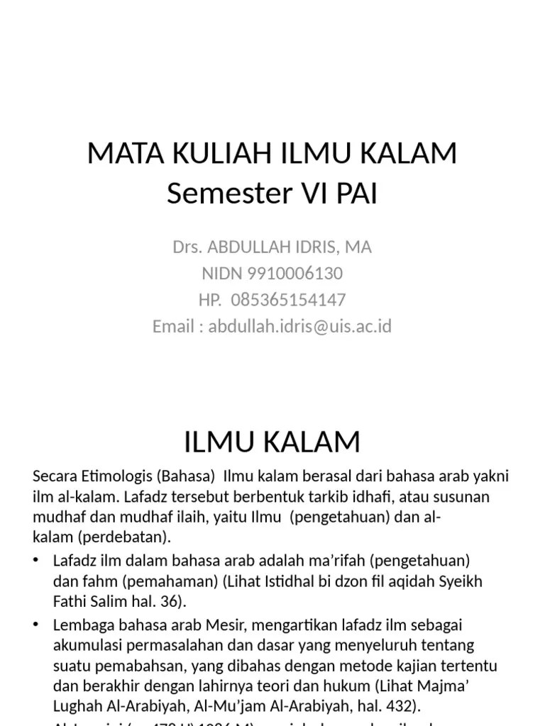 Mata Kuliah Ilmu Kalam Kelas 1 Pai Pdf