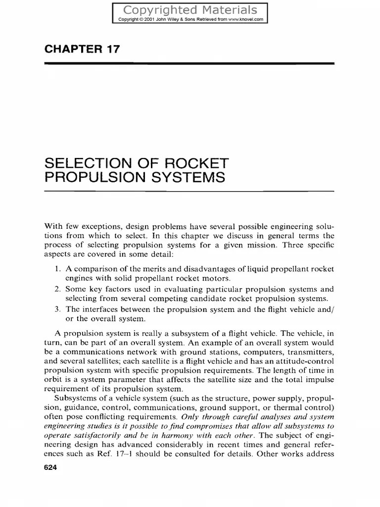Selecting Rocket Propulsion Systems Pdf Rocket Propellant