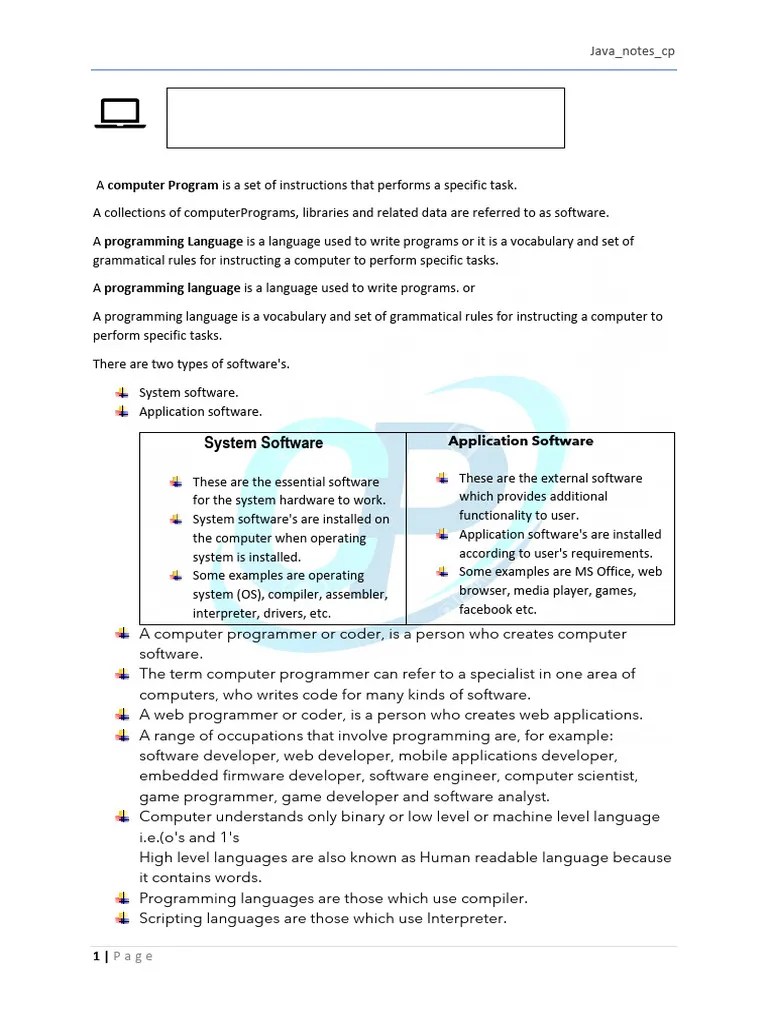 Simploified Basic Java Notes Pdf Software Computer Programming