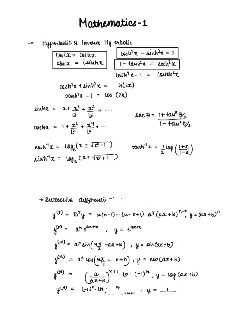 Unit 1 Hyperbolic Functions Pdf