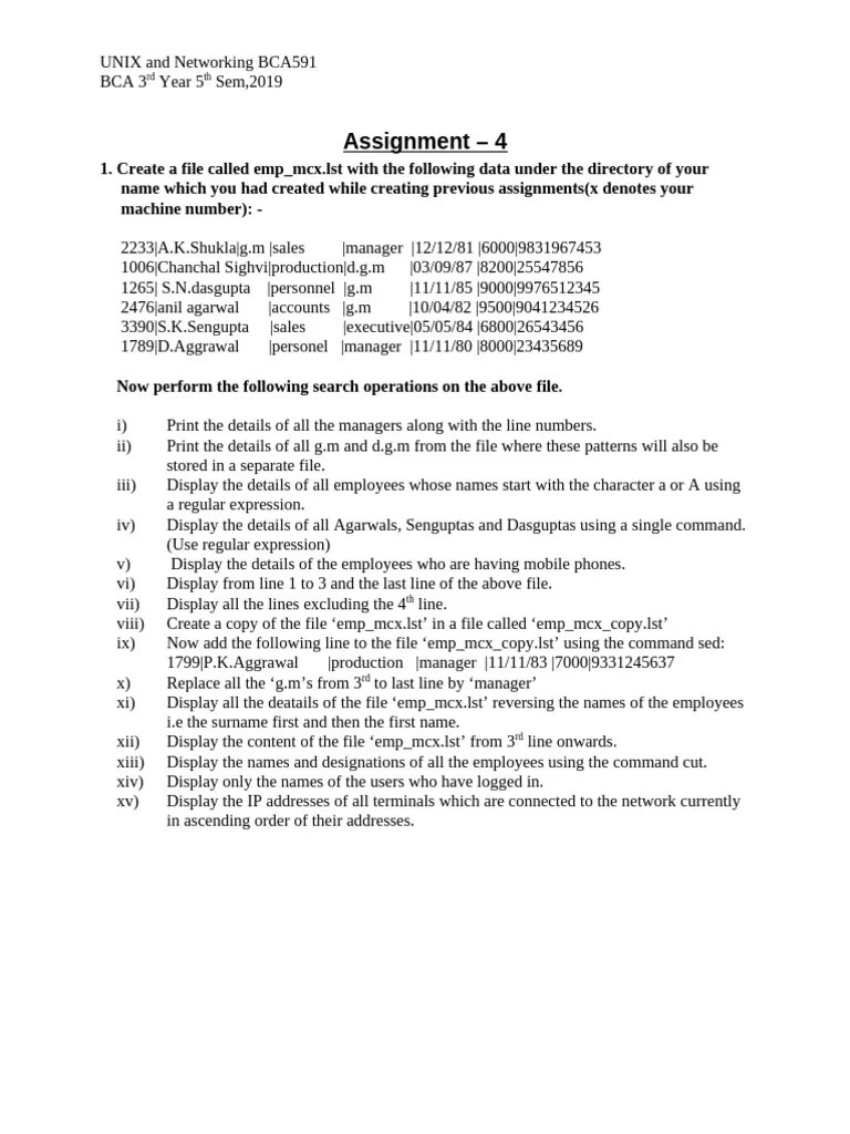Unix Lab Assignment 4 Pdf