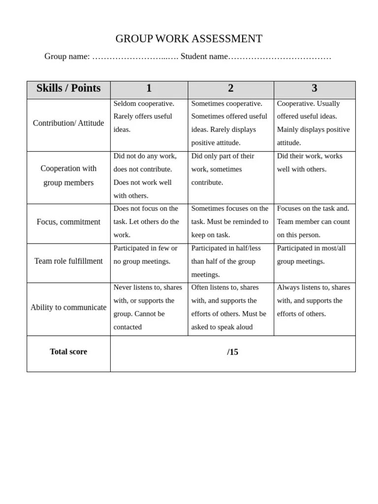 Group Work Assessment Pdf