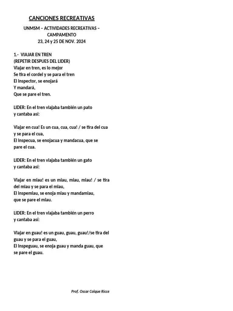 Canciones Recreativas Para Campamento Pdf