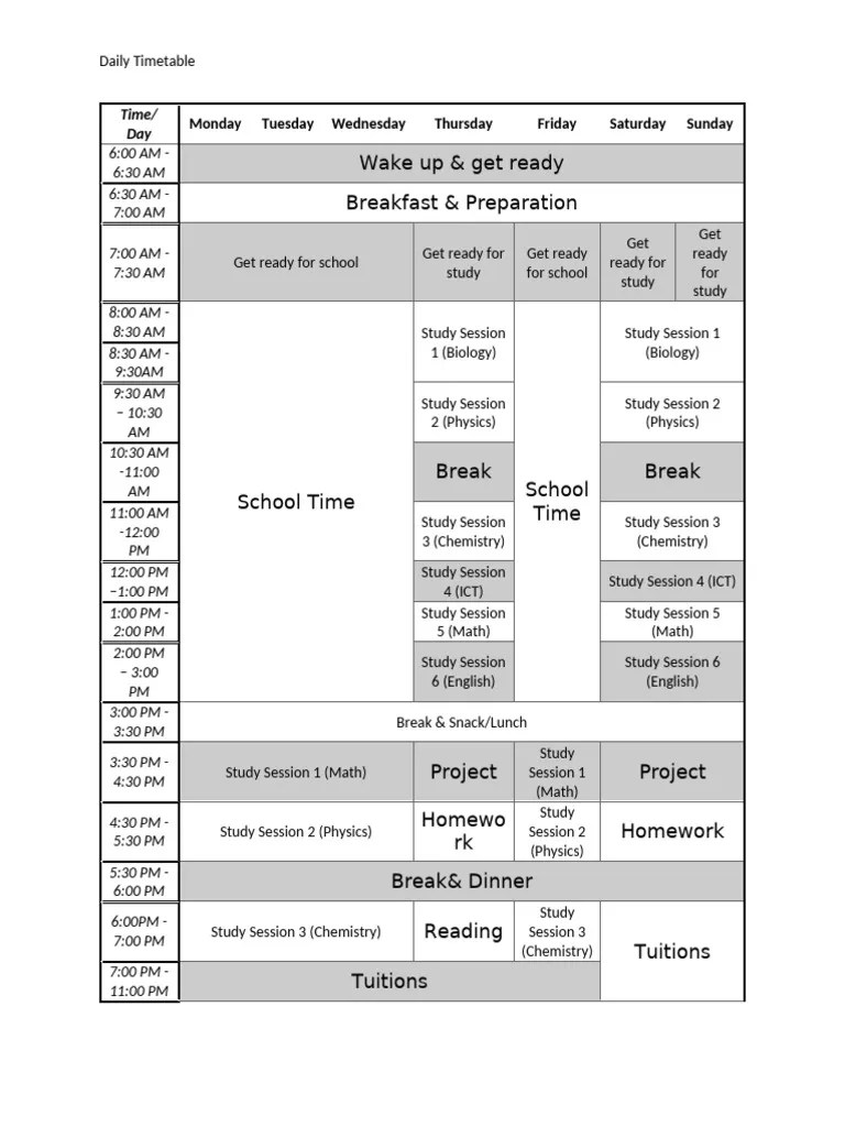 Timetable Pdf