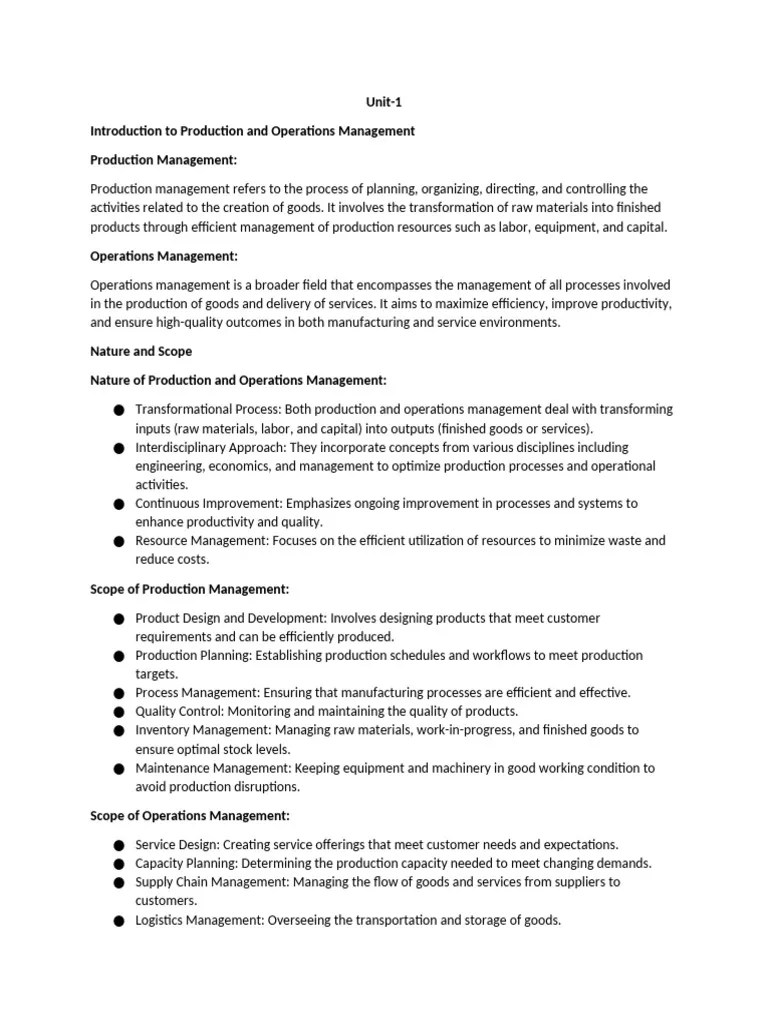 Om Notes Qb Pdf Operations Management Supply Chain