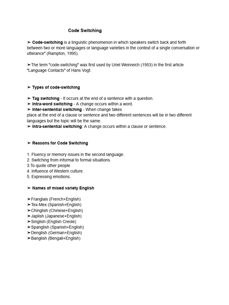 Code Switching Notes Pdf