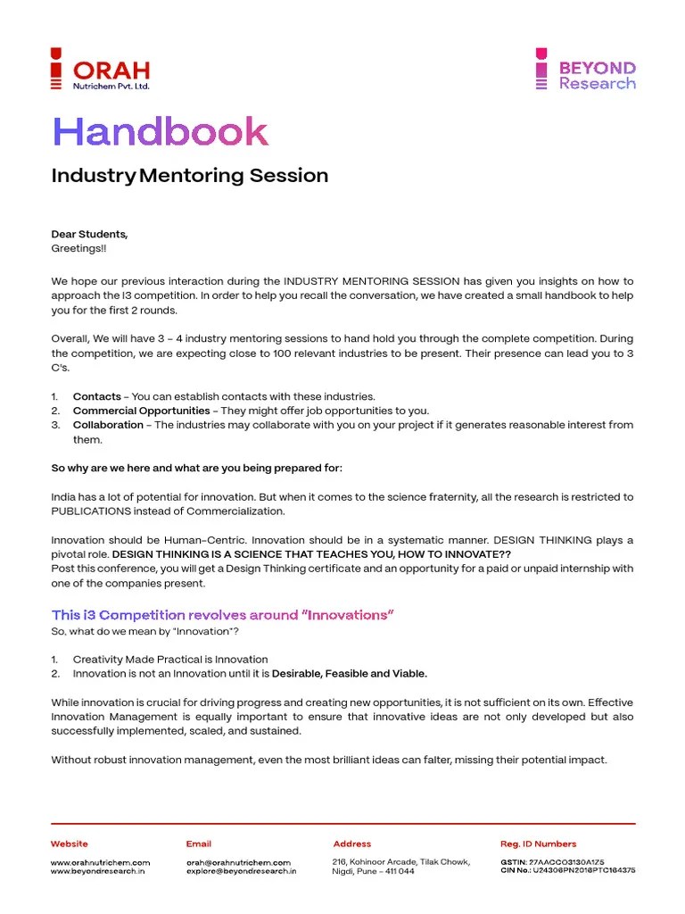 Handbook Industry Mentoring Sessions Pdf Tablet Pharmacy