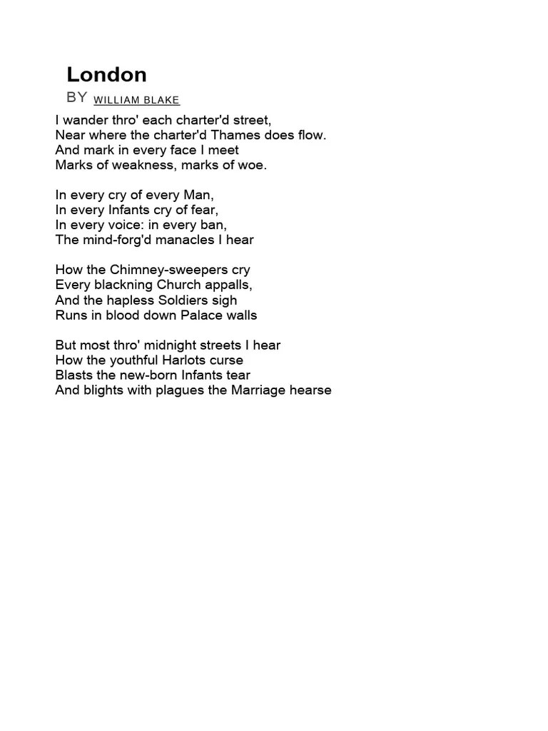 William Blake S London Poem Analysis Pdf