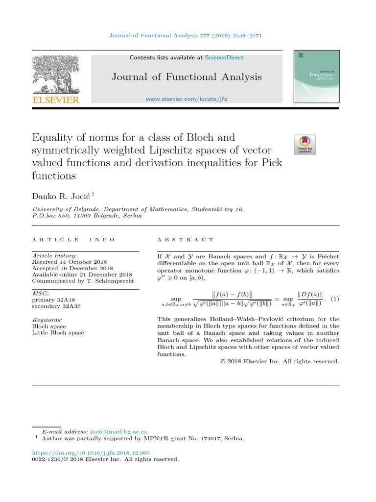 Jocic Jfa 2019 Pdf Functional Analysis Banach Space