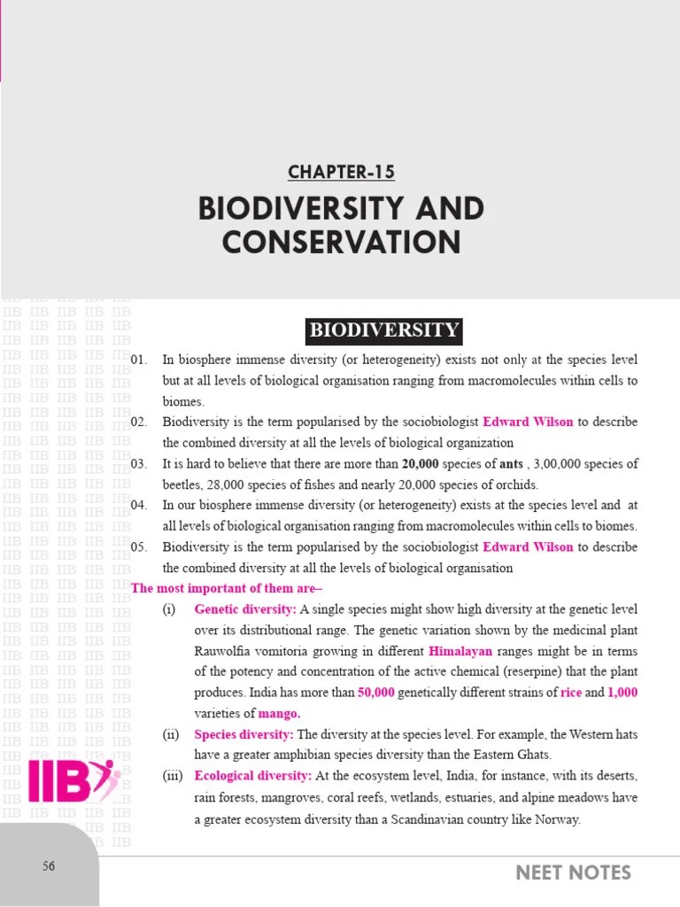 Iib Notes Biodiversity And Conservation 1 Pdf Biodiversity
