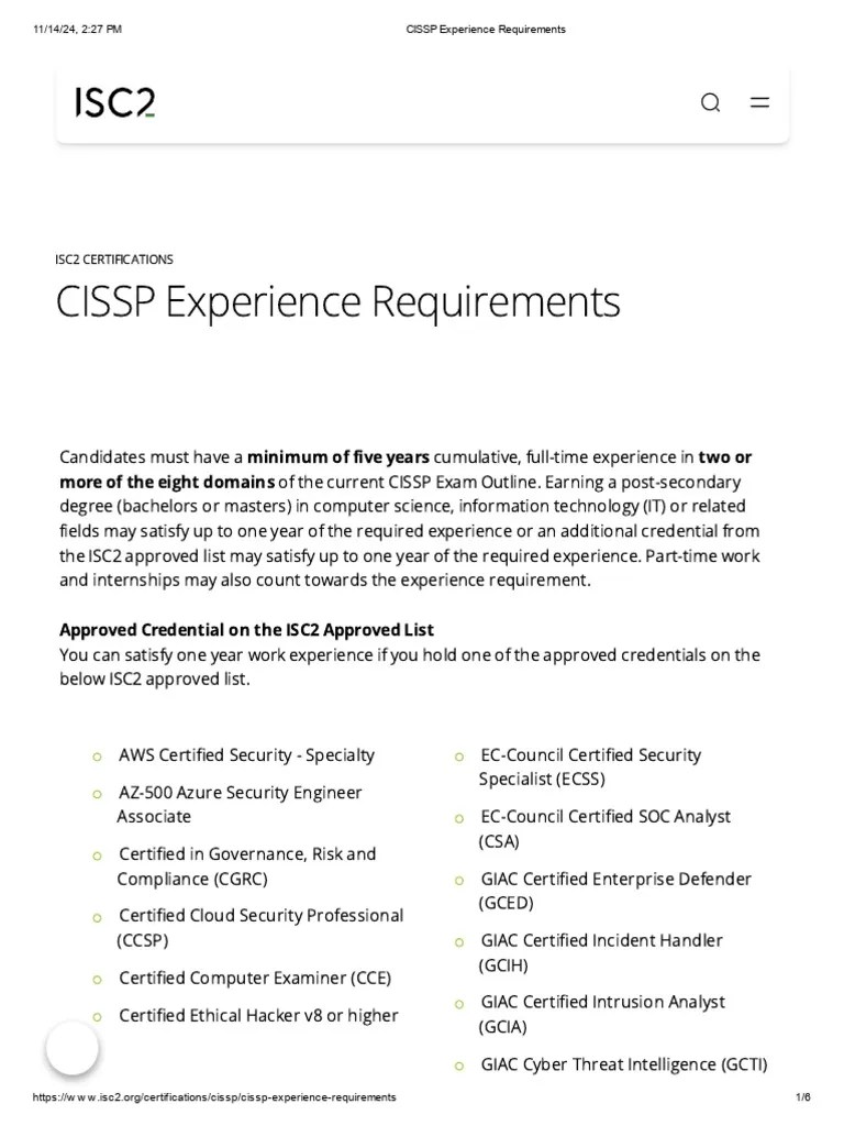 CISSP Experience Requirements | PDF | Cisco Certifications ...