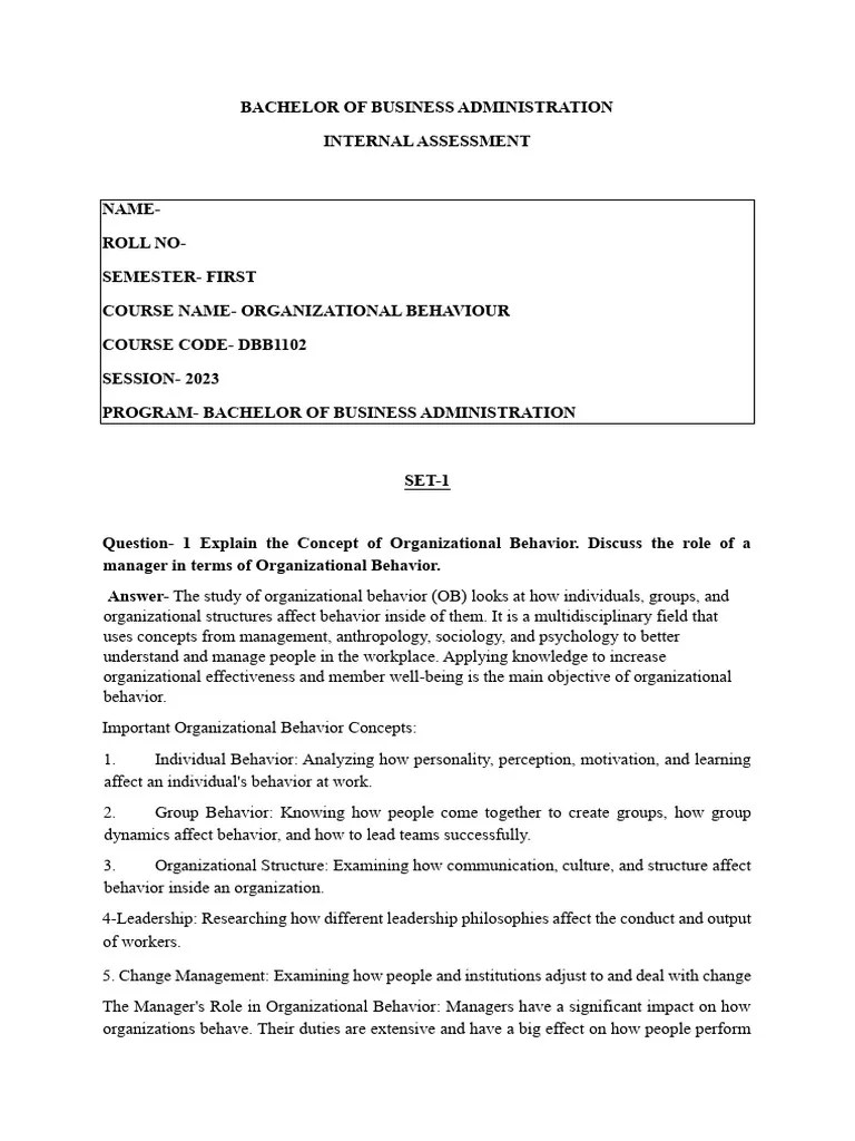Organizational Behaviour Assignment Pdf Organizational Behavior