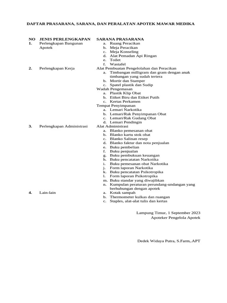 Daftar Sarana Apotek Mm Pdf
