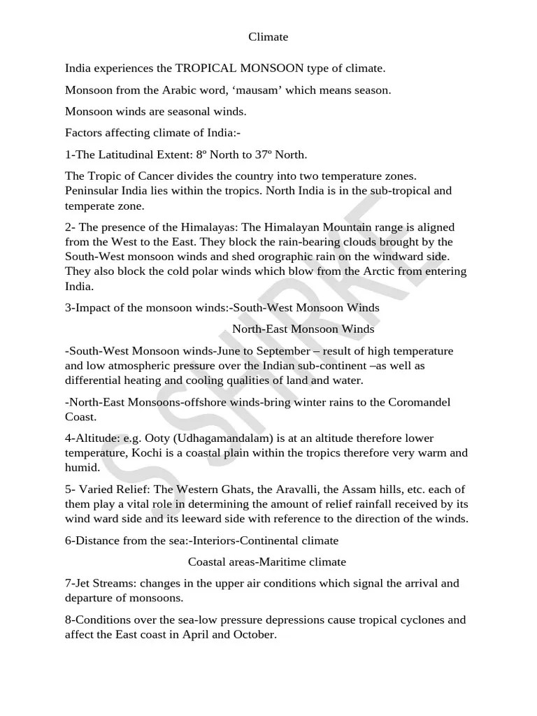 Climate Notes Part 1 Pdf Monsoon Rain