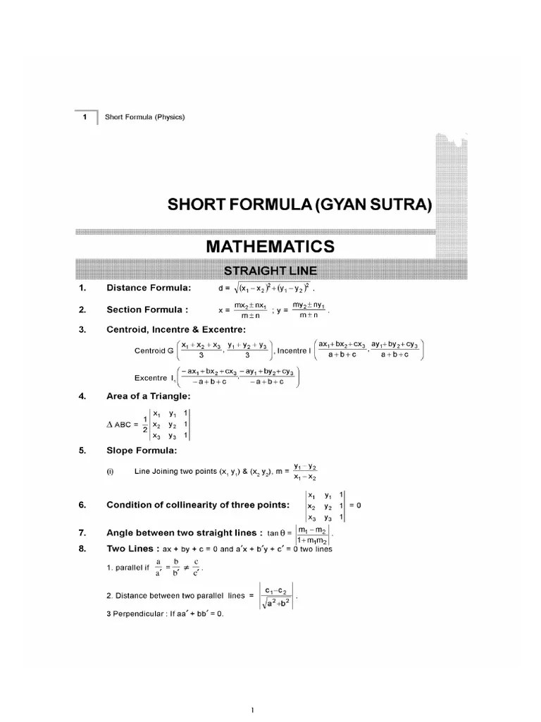 Jee Maths Formulae Booklet Pdf