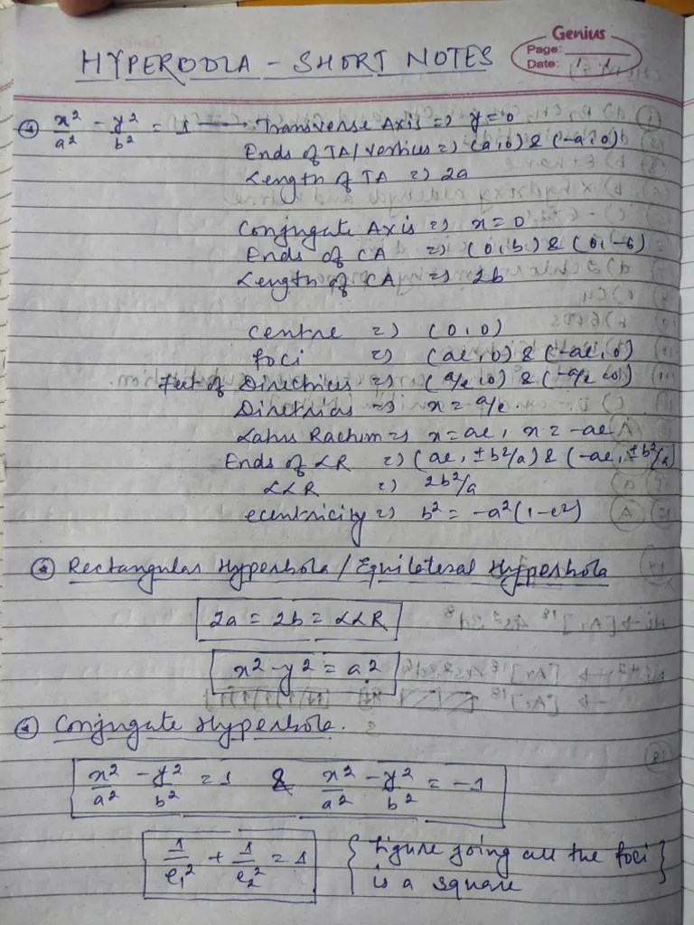 Hyperbola Short Notes Pdf