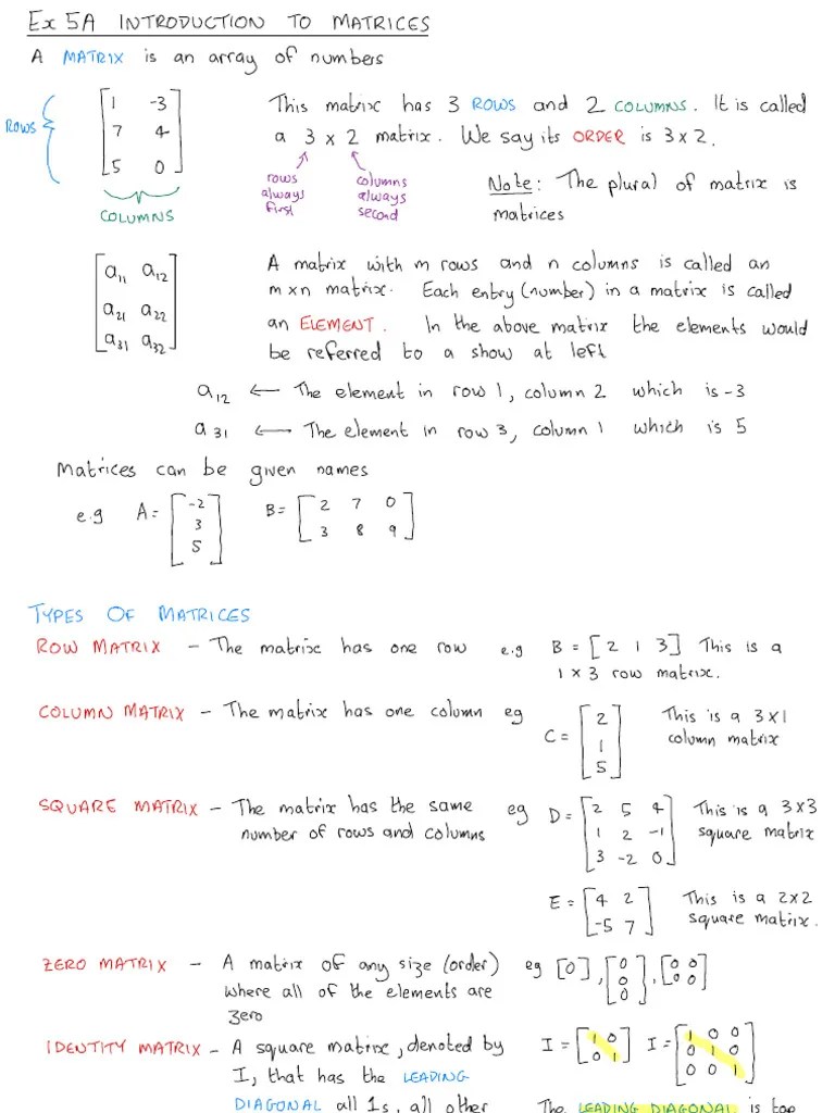Ex 5a Introduction To Matrices Pdf Matrix Mathematics Mathematics