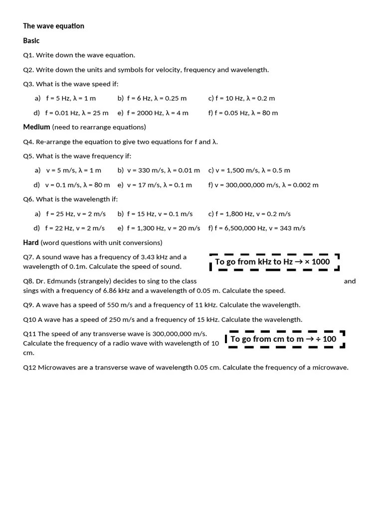 Wave Equation Worksheet Pdf
