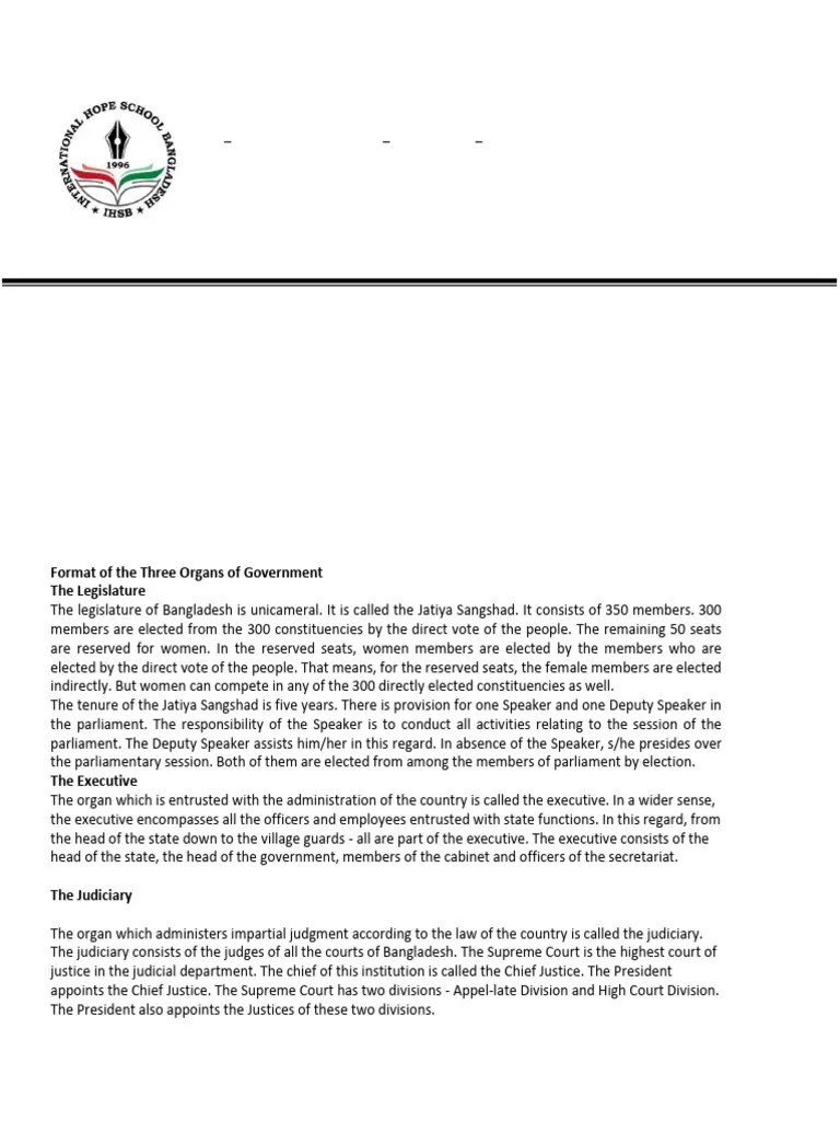 Functions Of Bangladesh S Government Organs Pdf Judiciaries