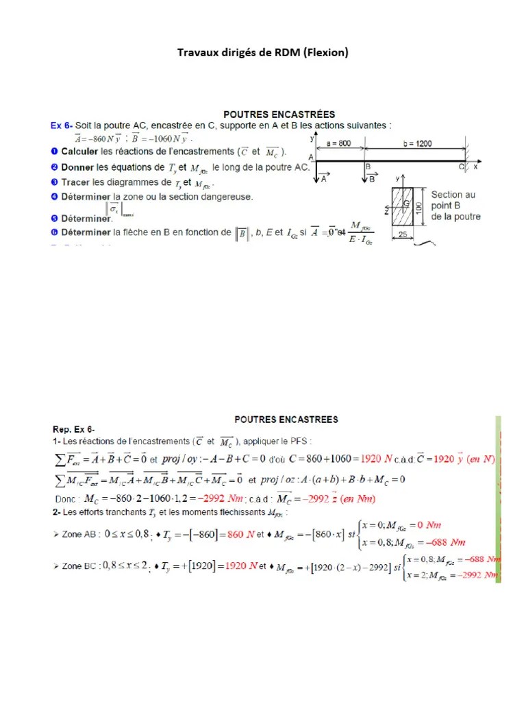 Td De Rdm Flexion Exercice 6 Et Corrigé Pdf