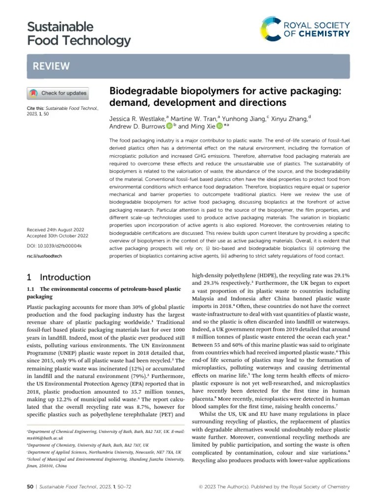 Biodegradable Biopolymers For Active Packaging Dem Pdf Biopolymer