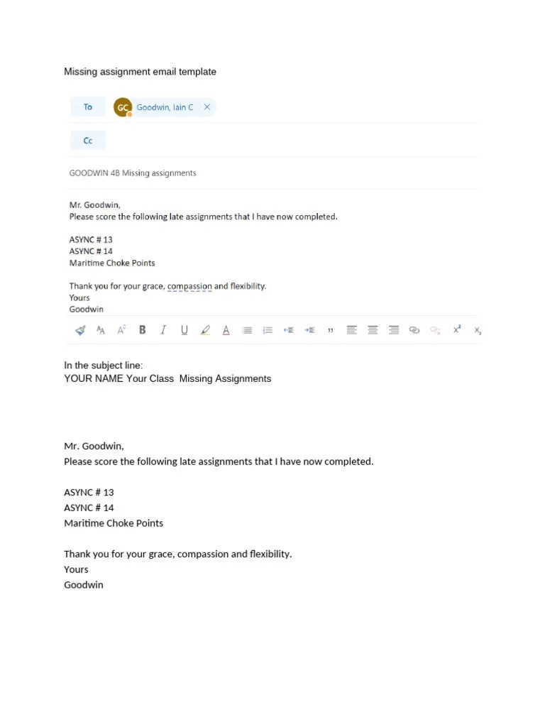 Missing Assignment Email Template Pdf