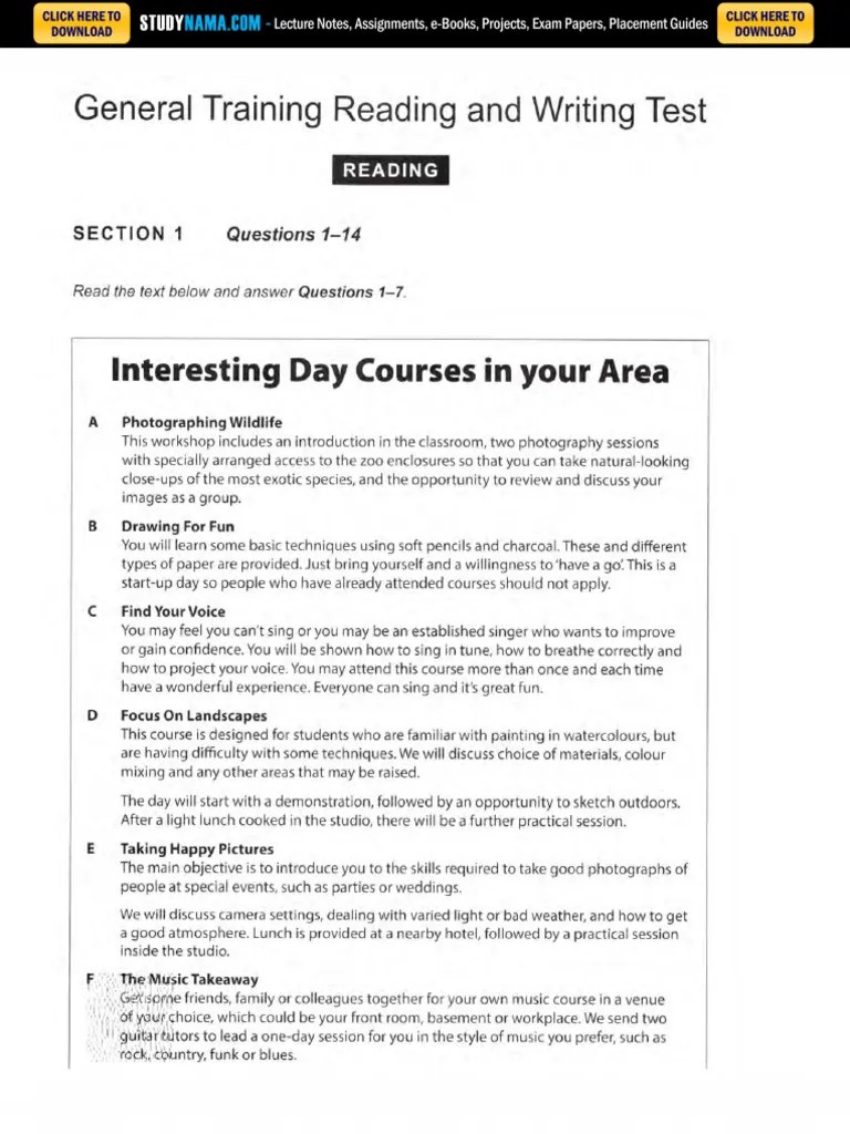 Ielts General Training Reading Writing Sample Test Question Paper Pdf