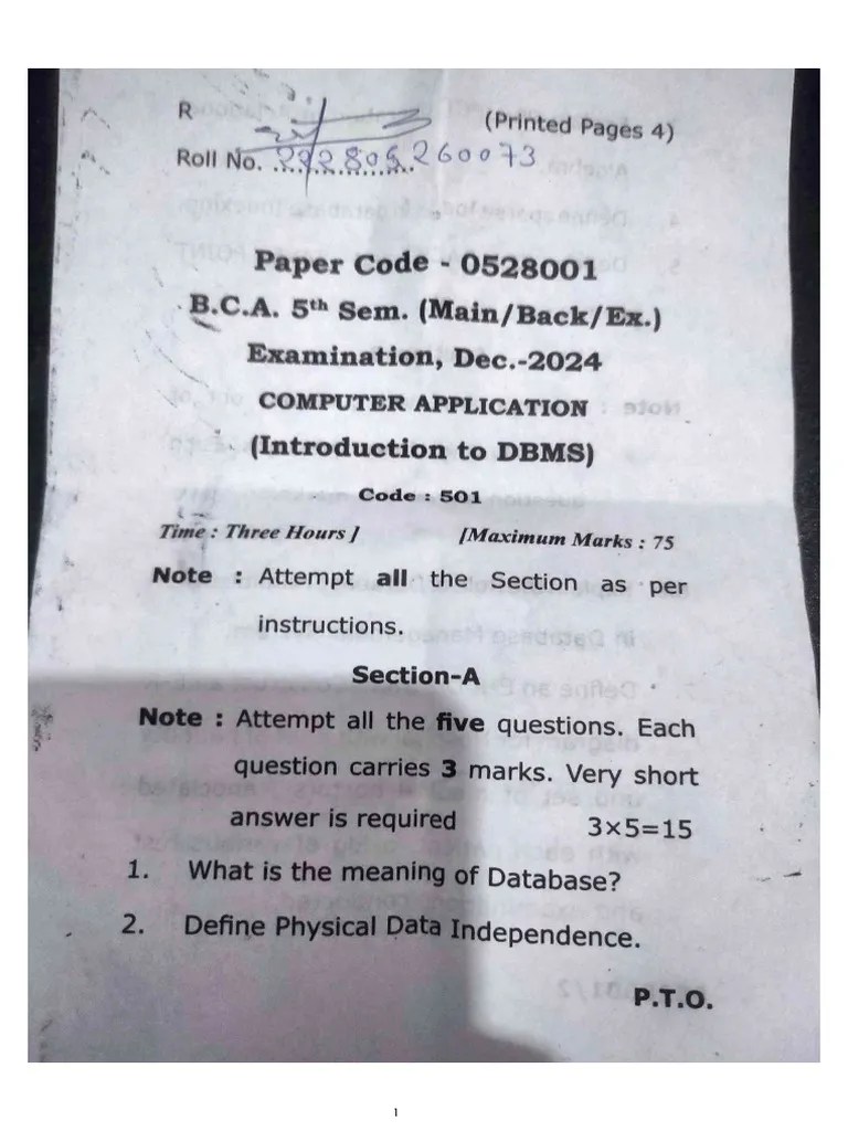 Msu Dbms Bca 5 Th Sem Pyqs Pdf