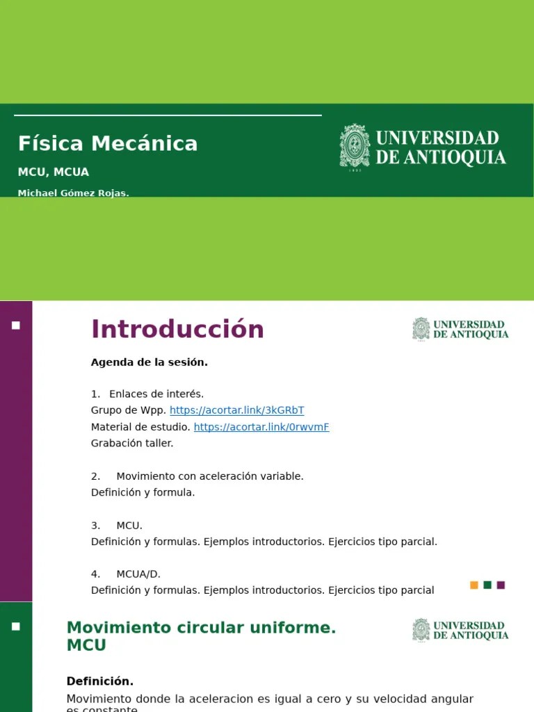 Mecanica Semana 3 4 Mcu Pdf Aceleración Velocidad