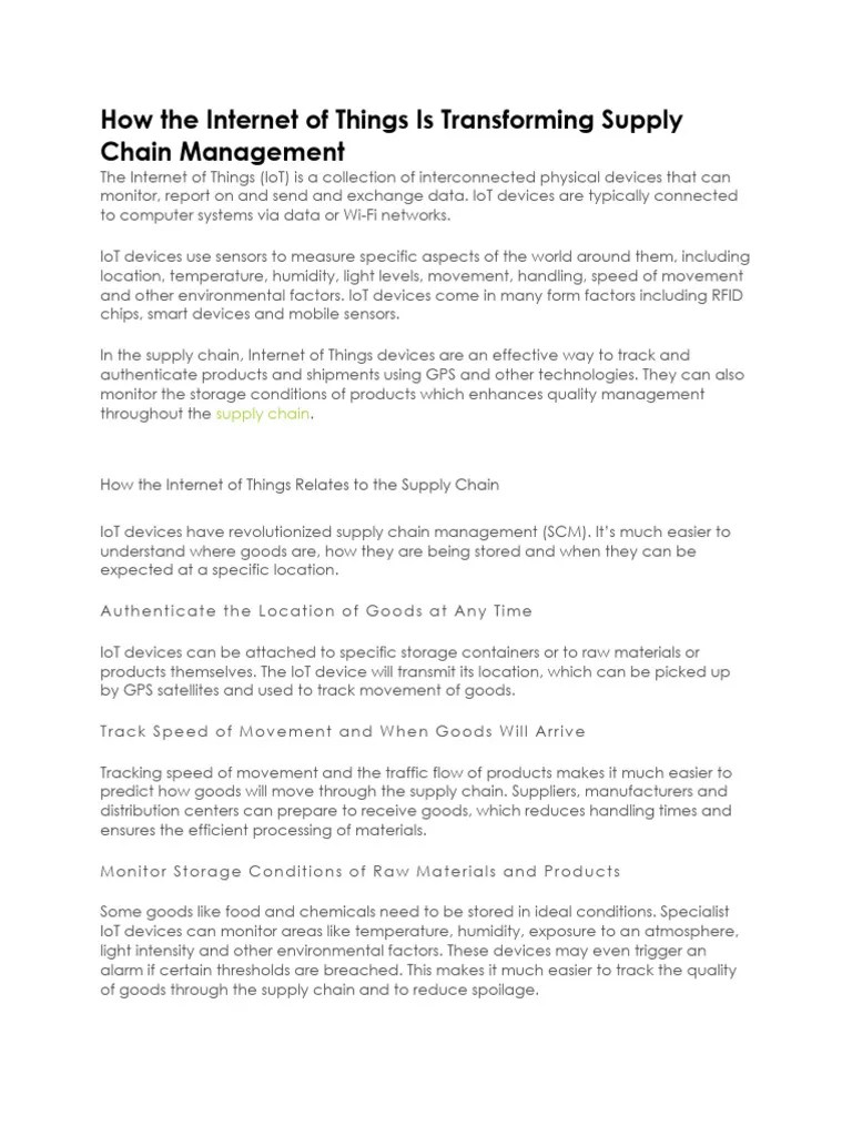 Iot S Impact On Supply Chain Management Pdf Internet Of Things