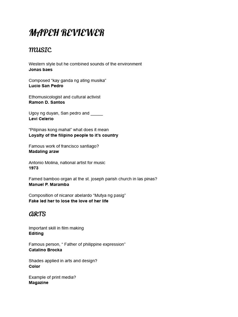 Mapeh Reviewer Music Arts Pe Insights Pdf