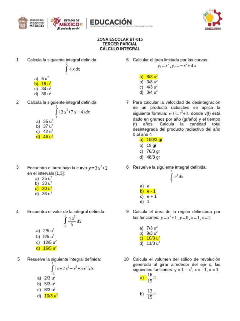 Reactivos Cálculo Integral Pdf Integral Análisis