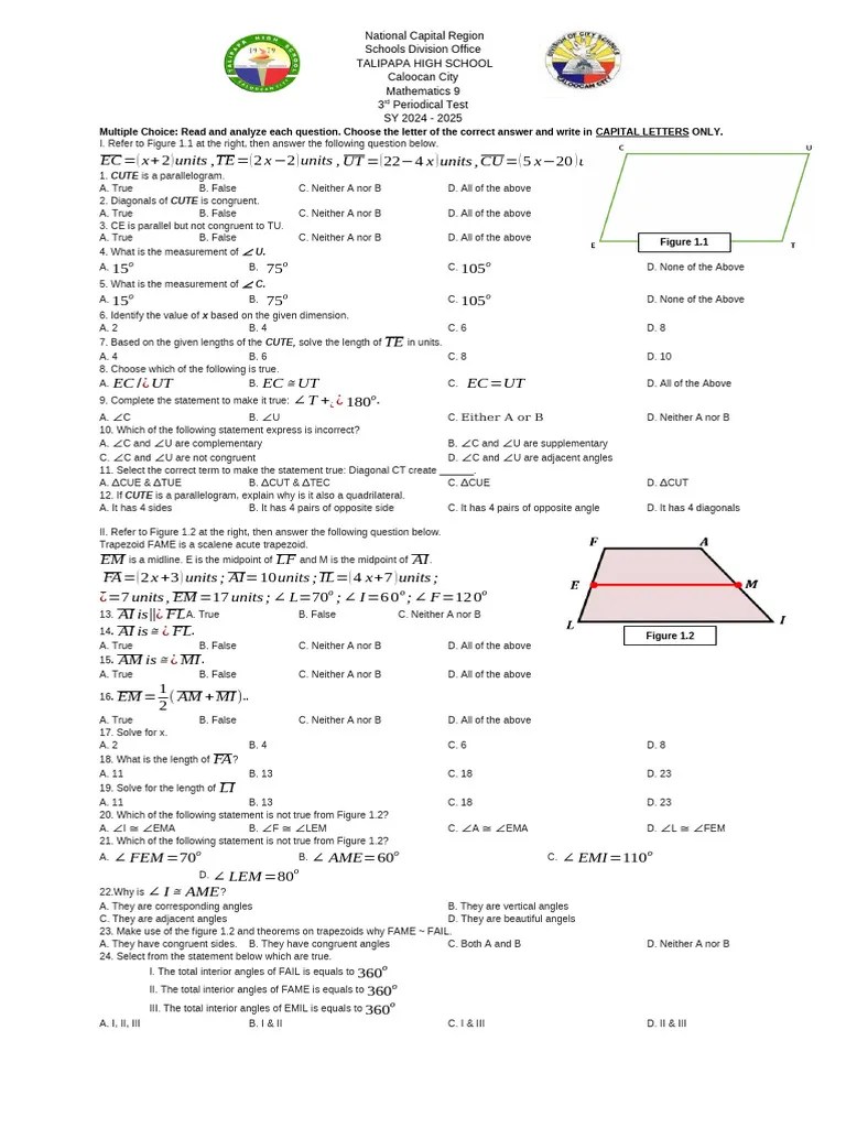 G9 Math Q3 Test Item 1 Pdf Triangle Angle