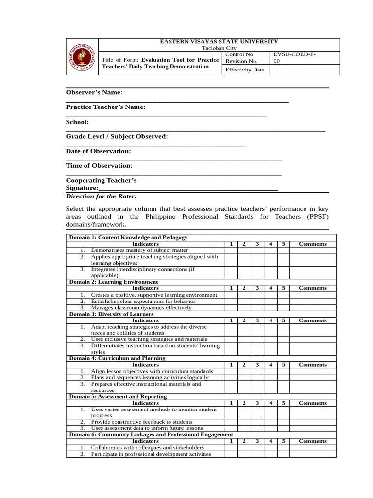 Practice Teacher Evaluation Tool Pdf Human Communication