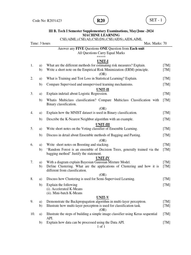 Machine Learning Exam Questions 2024 Pdf Machine Learning
