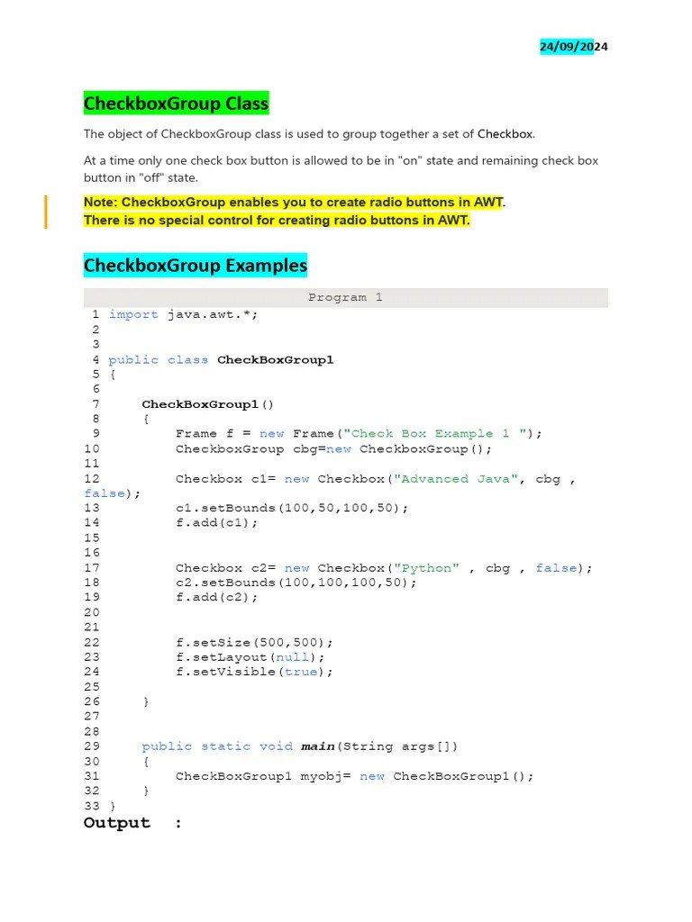 Checkboxgroup Class In Java Awt Pdf Computing Object Oriented
