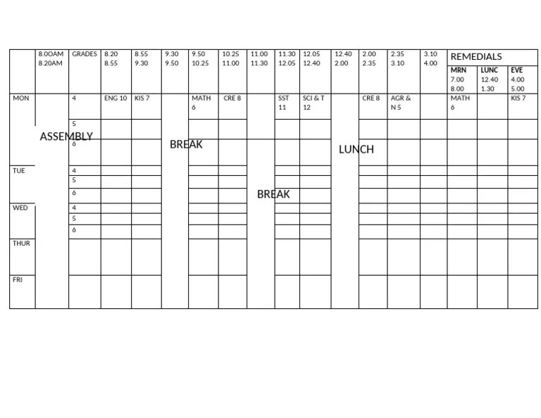 School Timetable Overview Pdf