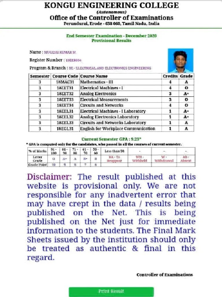 3rd Sem Marksheet Pdf